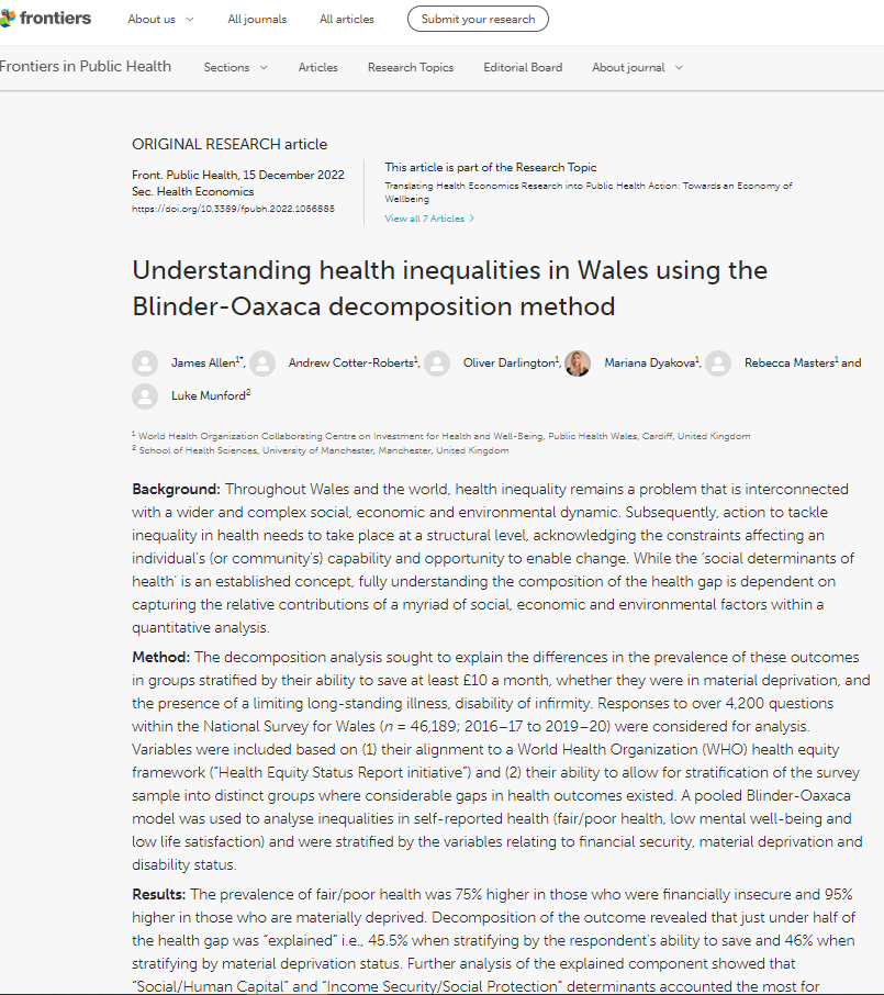 Understanding health inequalities in Wales using the Blinder-Oaxaca ...